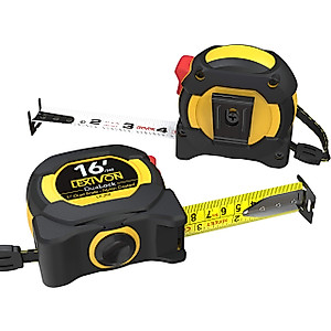 LEXIVON [2-Pack] 16Ft/5m DuaLock Tape Measure | 1-Inch Wide Blade with Nylon Coating, Matt Finish White & Yellow Dual Sided Rule Print | Ft/Inch/Fractions/Metric (LX-208)