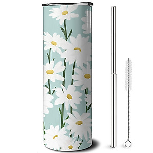 owbgsdh 20 oz Daisy Skinny Tumblers with Lid and Straw, Daisy Stainless Steel Vacuum Insulated Travel Coffee Mug Cup Water Bottle, Daisy Decor Stuff Accessories, Gifts for Women Girls Daisy Lover