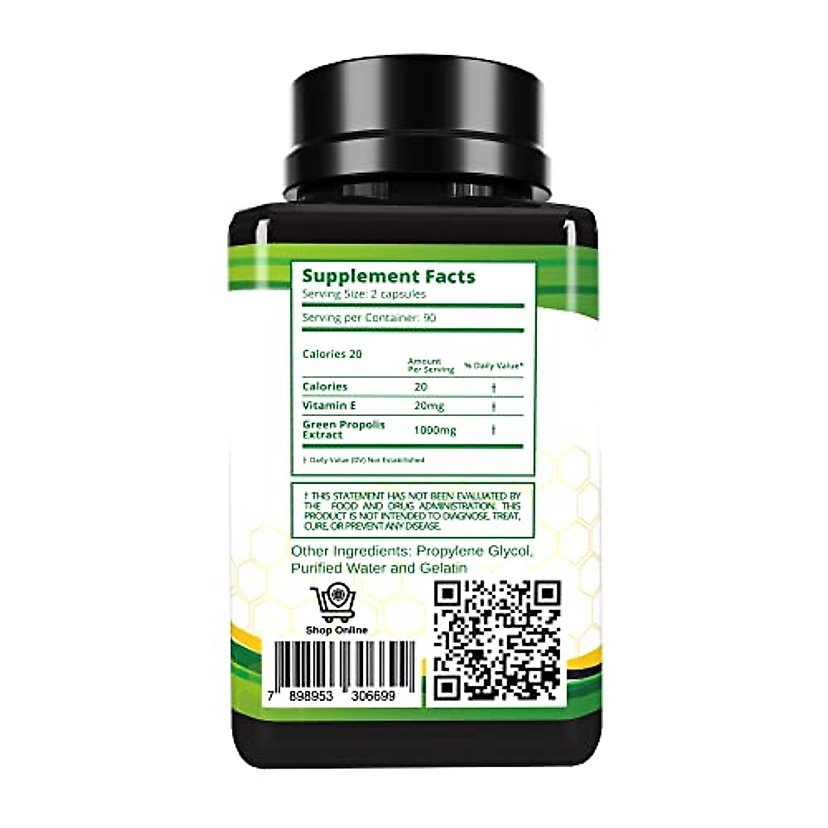 Propolis Health Propolis Capsules 1000mg-Daily with Vitamin E Per 2 Capsules - Brazilian Green Propolis Extract - Immune Booster 50 Days Supply Propolis Capsules (180 Capsules)