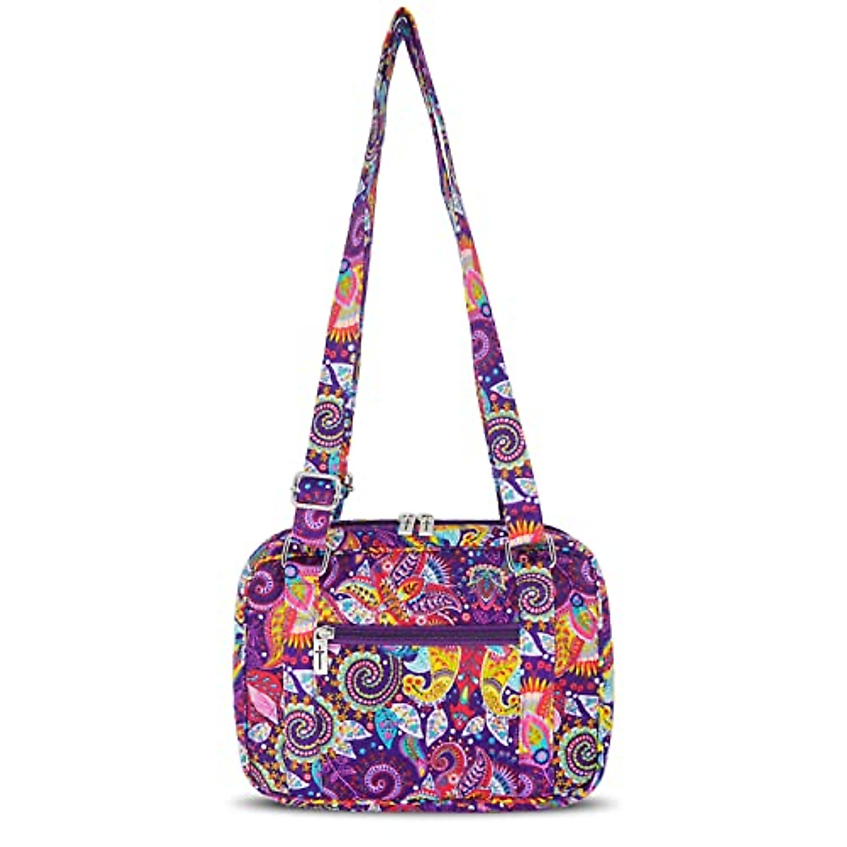 Lost Deer Bible Covers Adjustable Shoulder Straps Scripture Book Case Bags for Women, Purple Floral Quilted Cotton Cloth Bible Case Large 10x7x2.7 Inches