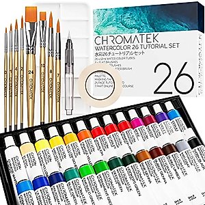 Watercolor Paint Set for Adults, Kids, Beginner & Professional Artists. With Paper, 9 Brushes, Palette, Aqua-pen, Tape, Video Tutorial Series. Watercolor Tubes. Art Supplies - 62 Piece Set