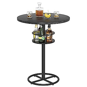 VECELO Round Bistro Bar Table 36.2 inch Height, 23.6 inch High Wooden Top, Sturdy Metal Frame with Pedestal, Perfect for Cocktail, Pub, Easy Assembly, Black