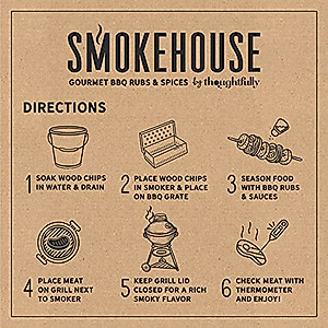 Smokehouse by Thoughtfully, Smoking BBQ Grill Set, Includes 3 Types of Wood Chips, Smoker Box, 2 Sauces and 6 Rubs, Thermometer, Tongs and Grill Guide