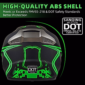 Youth Kids Motocross Dirt Bike Helmet DOT Approved ATV Motorcycle Full Face Helmet Kids Four-Wheeler Offroad Street MX Helmet with Gloves,Goggles,Face Shield 4-Piece Set (Green, Small)