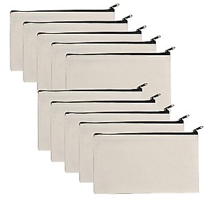 USCNC 10 Pcs 8.x 4.7 Inch Blank Canvas Makeup Bags, Blanks Cosmetic Bags, DIY Craft canvas pencil pouch, Beige Multi-Purpose Travel canvas zipper pouch