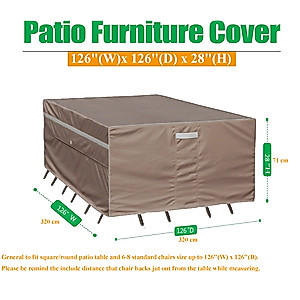 Garden Balsam Heavy Duty Waterproof Patio Furniture Covers,Fade Resistant Outdoor Table and Chair Covers Large Square 126"Wx 126"D x 28"H Brown
