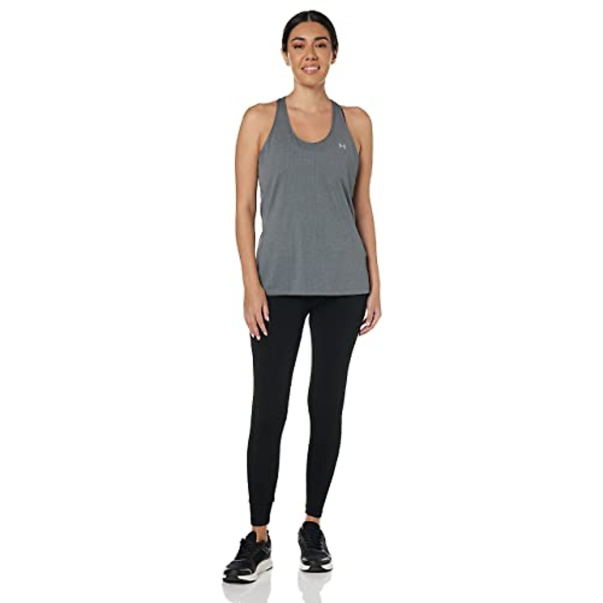 Under Armour Women's HeatGear Armour Racer Tank , Pitch Gray Light Heather (012)/Metallic Silver , Medium