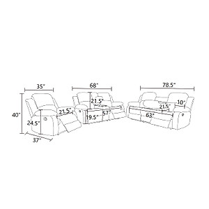 We Own Linen Recliner Sofa Set 3 PCS Motion Sofa Loveseat Recliner Sofa Recliner Couch Manual Reclining Chair for Living Room (3 Piece Set) (Grey)