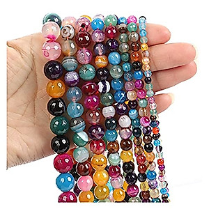 NHBT YU Natural Stone Beads Cut Surface Colorful Striped Agate Loose Beads for Jewelry Making Needlework DIY Bracelet Strand 4-12 MM T87 (Color : H7226, Item Diameter : 10mm About 38 pcs)