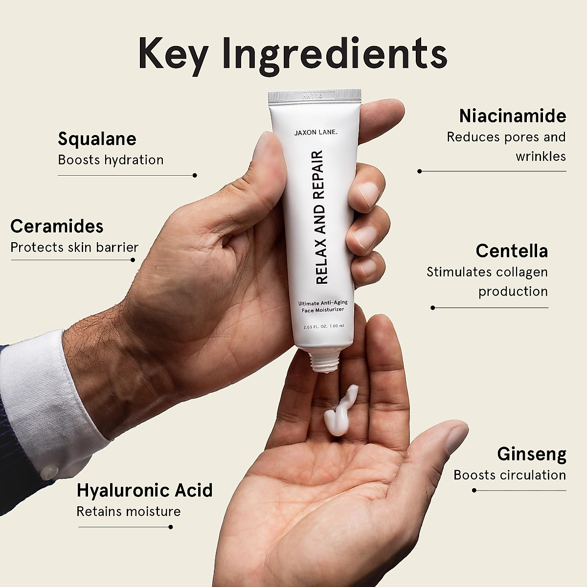JAXON LANE RELAX AND REPAIR Anti Aging Face Moisturizer for Men | Anti Wrinkle Cream for Face, Night Cream, Eye Cream with Niacinamide (Vitamin B3), Hyaluronic Acid, Vitamin E & Ceramides For Skin