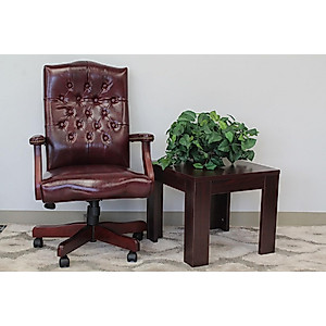 Boss Office Products Classic Executive Caressoft Chair with Mahogany Finish in Burgundy