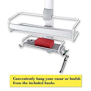 ToiletTree Products Aluminum Rustproof Shower & Bath Caddy - Hanging Storage Organizer with Hooks for Loofahs & Razors - Easy to Assemble Shower Shelf