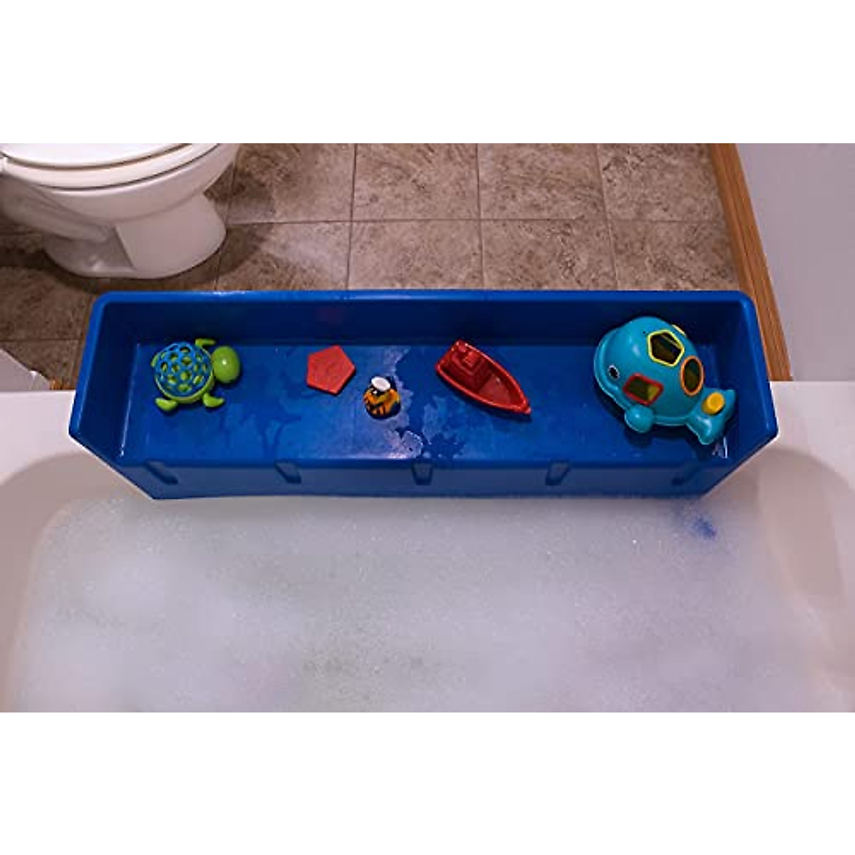 Tub Topper® Bathtub Splash Guard Play Shelf Area -Toy Tray Caddy Holder Storage -Suction Cups Attach to Bath Tub -No Mess Water Spill in Bathroom -Fun for Toddlers Kids Baby