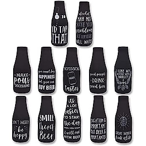 12 oz Black Neoprene Bottle Sleeves with Zipper for Beer, Soda, Beverages (12 Pack)
