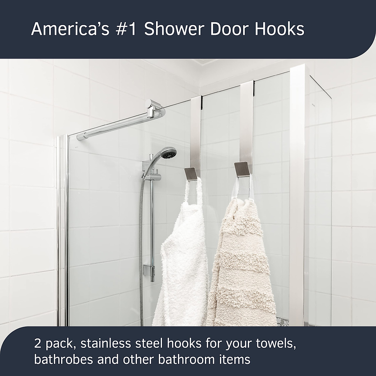 SimplyHooks 8" Shower Door Hooks, Silver, 2 Pack, Shower Towel Hook, Shower Door Hook for Frameless Glass Shower Door 3/8"(10mm)