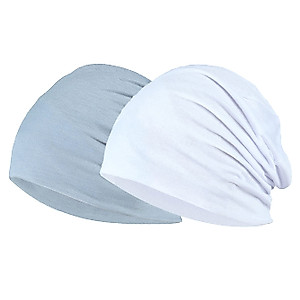 PoemLife Summer Cotton Thin Beanies Soft Stretch Hip-Hop Sleep Caps for Men Women(4 Pack Gray & White & Beige & Light Pink)