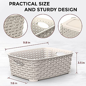 European Made Plastic Storage Bins, Heaviest Duty, Household Organizer Bins for Bathrooms, Bedrooms, Kitchens, Laundry Room, Cabinets, Shelves, 4 Pk, Beige