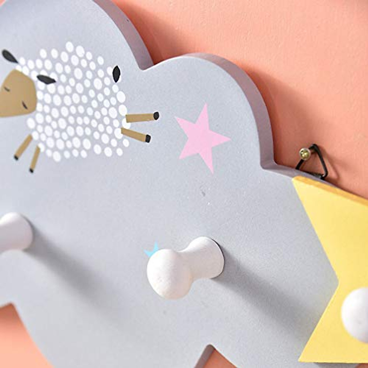 Garneck Towel Hooks Wall Rack Kids Hat Rack Wooden Wall Hooks Cloud Star Moon Sheep Wall Rack Organizer Decorative Hanger for Kids Bedroom (Light Grey) Cute Wall Hooks Cute Wall Hooks Towel Hook