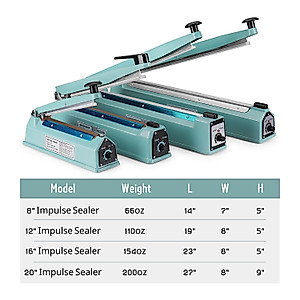 Flexzion Impulse Sealer 20 Inch (500mm) 750W Heat Sealer Machine with Adjustable Heating Mode, No Warm Up Needed, Portable Bag and Seal Impulse with Replacement Element Grip and Teflon Tape