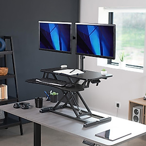 VIVO Height Adjustable 32 inch Standing Desk Converter with Dual 13 to 30 inch Monitor Stand, Sit Stand Monitor Mount and Desk Riser, Black, DESK-V000K-M2