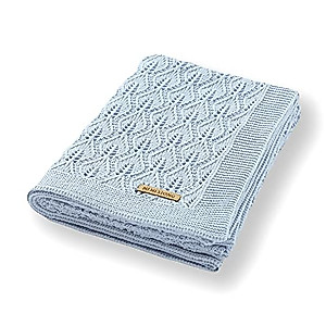 mimixiong 100% Cotton Baby Blanket Knit Cellular Toddler Blankets for Newbron Baby Light Blue 40x30 Inch