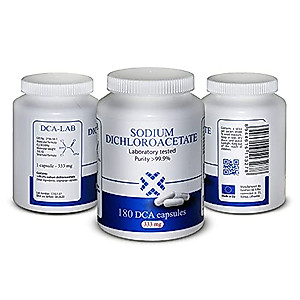 DCA - Sodium Dichloroacetate 333mg - Purity >99.9%, Made in Europe, by DCA-LAB, Certificate of Analysis Included, Tested in a Certified Laboratory, 180 Capsules