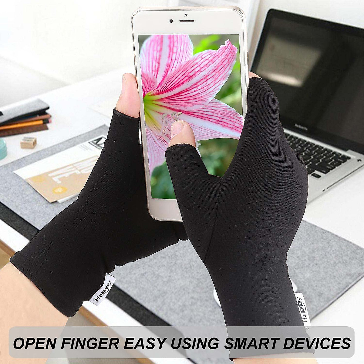 2 Pairs Arthritis Compression Gloves for Arthritis, Rheumatoid, Carpal Tunnel Pain, Driving, Typing Fingerless Gloves For Women Men, Support Hand, Wrist and Joint (Pure Black, Medium)