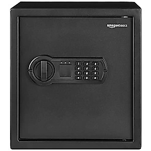 Amazon Basics Steel Home Security Safe with Programmable Keypad Lock, Secure Documents, Jewelry, Valuables, 1.2 Cubic Feet, Black, 13" x 13" x 14.2"