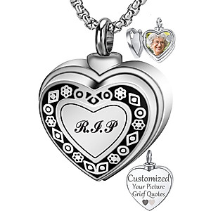 Fanery Sue Customized Urns Locket for Human Ashes Keepsake,Locket Necklace for Ashes with Picture Inside Cremation Jewelry Ashes Holder for Women Men (Classic Heart Silver)