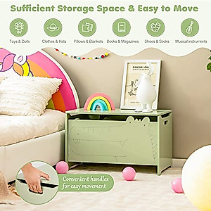 Costzon Wooden Toy Box, Kids Large Trunk Chest w/Safety Hinge & Handles, Flip-Top Storage Organizer for Children’s Playroom Bedroom Living Room Entryway (Green)