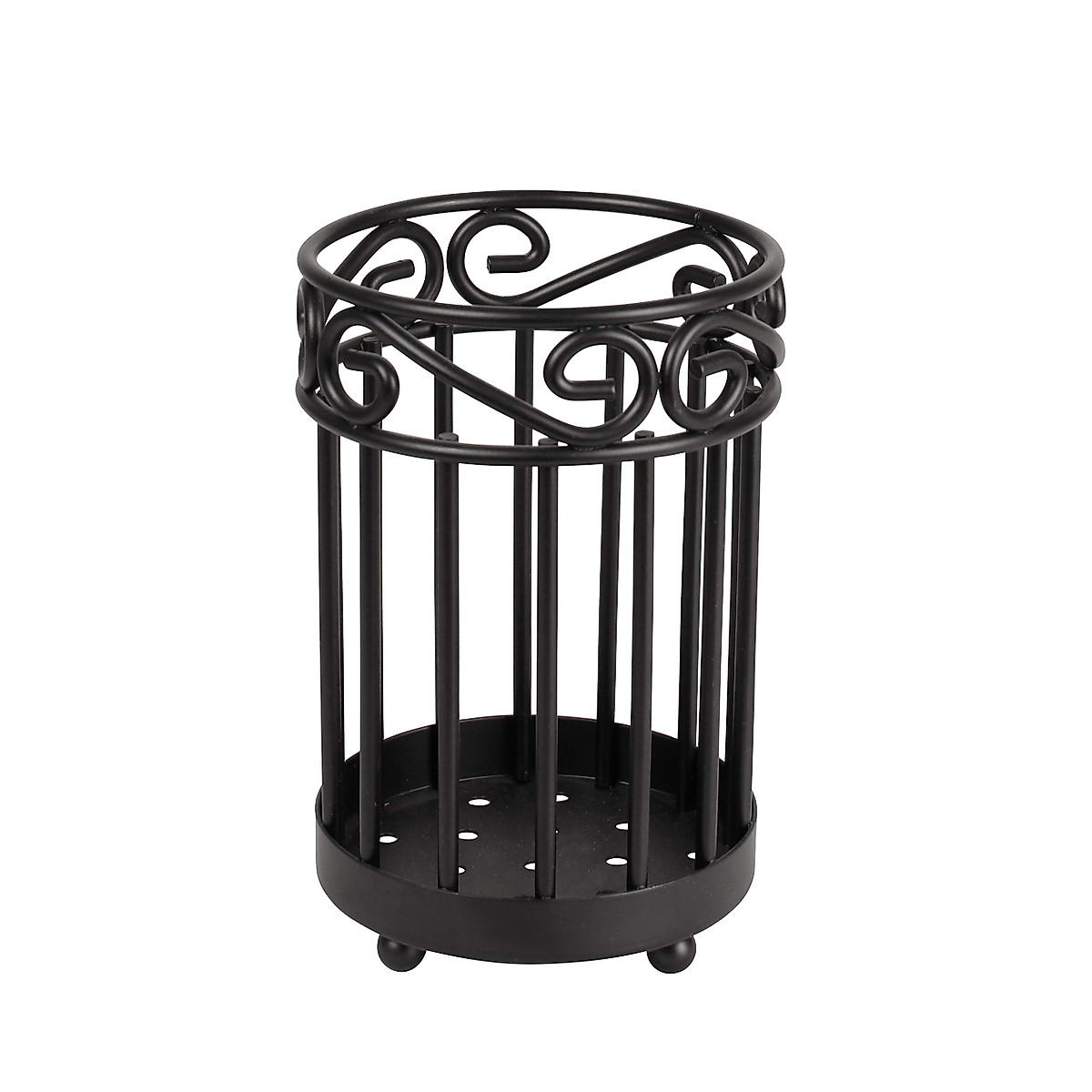 Spectrum Diversified Scroll Round Holder & Kitchen Countertop Organizer Stylish Cooking Utensil Crock for Traditional Kitchen Organization & Storage, Cutlery & Flatware Caddy, Black
