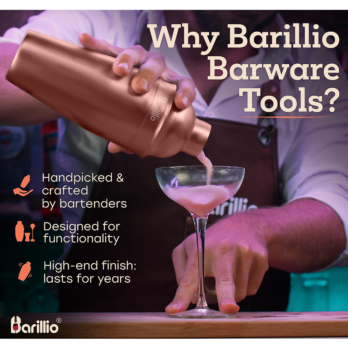 Copper Mixology Bartender Kit Cocktail Shaker Set by Barillio: Rose Gold Drink Mixer Set with Bar Tools, Muddler, Mixing Spoon, Jigger, Strainer, Sleek Bamboo Stand & Recipes Booklet