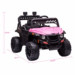 Nasitip 12V Kids Ride On Car Truck w/Parent Remote Control, Spring Suspension, LED Lights, AUX Port, Music (Rose, no Tent)