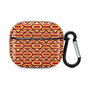 African Kente Pattern Printed Bluetooth Earbuds Case Cover Compatible for Airpods 3 Protective Storage Box with Keychain
