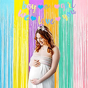 BRAVESHINE Glitter Tinsel Foil Fringe Curtains - 2Pcs 3.2x8.2ft Pastel Rainbow Photo Backdrop for Sweet Birthday Baby Shower Unicorn Mermaid Kids Candy Donut Ice Cream Easter Bunny Party Decorations