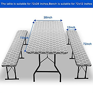 3 Pieces Picnic Table and Bench Fitted Tablecloth Cover Picnic Table Cover with Bench Covers for Picnics Indoor and Outdoor Dining (Gray Moroccan Pattern)