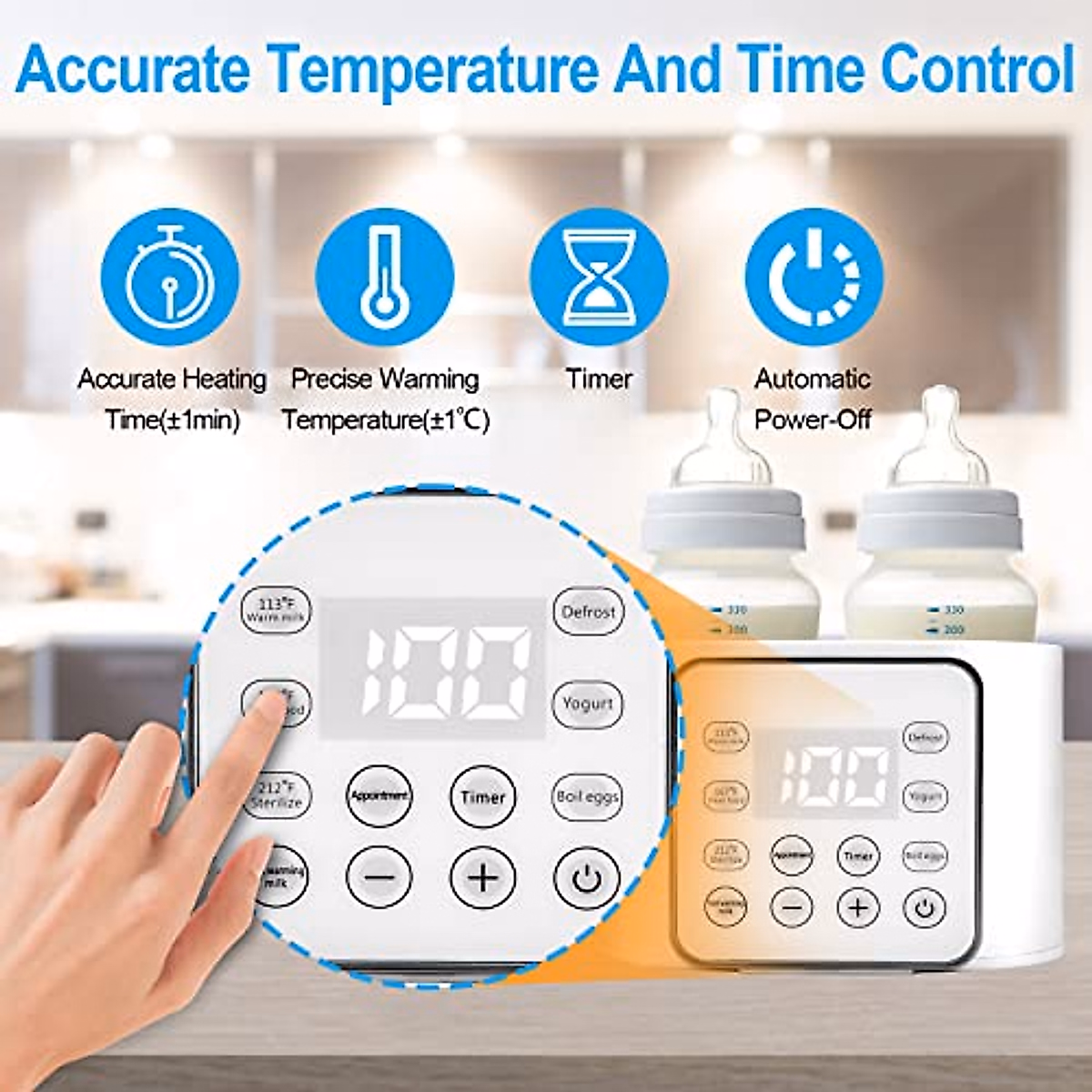 Baby Bottle Warmer 9-in-1 Multifuntion Breast Milk Warmer, Fast Baby Food Heater & Defrost Warmer with Timer for Twins, LCD Display Accurate Temperature Adjustment, 24H Constant Mode
