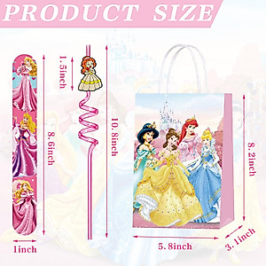 Princess Birthday Party Supplies, Princess Party Decorations Includes 12 PCS Slap Bracelets, 12 PCS Princess Paper Bags, 12 PCS Straws, 20 PCS Temporary Tattoo Stickers for Birthday Party