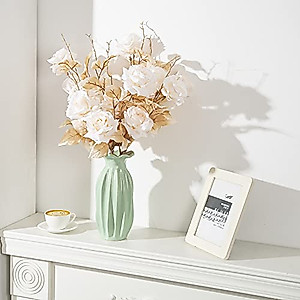 Diancom Artificial Flowers Roses Fake Flowers Silk Flowers Real Looking with Stems for DIY Wedding Bouquets Centerpieces Arrangements Party Home Decorations and Outdoors (4pcs White)…