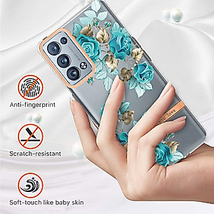 ONV Silicone Case Compatible with Reno 6 Pro 5G - Phone Case with Clorful Flower Painted Shock-Absorb Case TPU with Bumper Ultra-Slim Protect Cover for Reno 6 Pro 5G [HC] -Blue