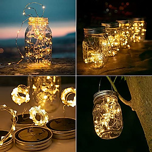 Solar Mason Jar Lights Lids, 30 LED Solar Fairy Lights for Mason Jars, Outdoor Hanging Mason Jar Lights for Garden Patio Porch Lawn Decor, Warm White (Solar Jar Lid Lights - 8 PCS)