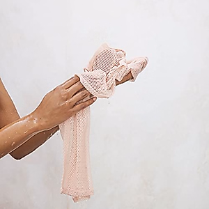 Kitsch XL Exfoliating Body Scrubber - Shower Scrubber for Body with Built in Pocket | Recycled Nylon Exfoliating Washcloth | Body Scrubbers for Use in Shower | Extra Long Bath Scrubber, 1 pc (Blush)