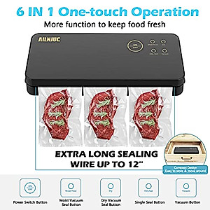 Vacuum Sealer Machine Preservation AILNJUC - Automatic Food Sealer Vacuum Sealer Built-in Cutter,with Air Sealing System & Bag Storage,Compact Design,Dry & Moist Food Modes,Led Indicator Lights