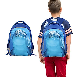 Dolphin 3D Print Luminous Blue Laptop Backpack for School, Large Capacity Lightweight Students Bookbag for Boys Girls Kids