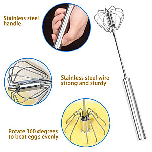 Listenman Danish Dough Whisk Bread Mixer&Egg Whisk Kits, 2 Pack Premium Stainless Steel Dutch Whisk & 1 Pack Hand Push Rotary Whisk Blender Pastry or Pizza Dough Whisk, with a Dough Scraper for Bread