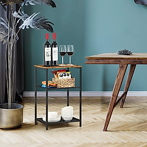 Set of 2 Nightstand, 3 Tier End Table for Small Spaces, Narrow Side Table with Storage Shelf, Bedside Tables for Bedroom, Living Room, Rustic Brown