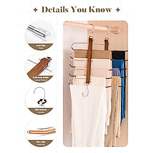 SMARTOR Pants Hangers Space Saving - 3 Pack Wood Jean Hangers for Closet Organizer - Jean Hangers Trouser Holder Closet Space Saving Hangers - Pants Organizer Hanger Space Saver Closet Organization