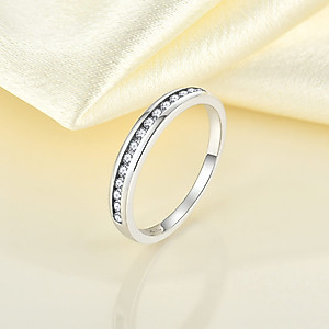YL Stackable Rings Sterling Silver Halo Cubic Zirconia Eternity Bands Jewelry for Women-size7