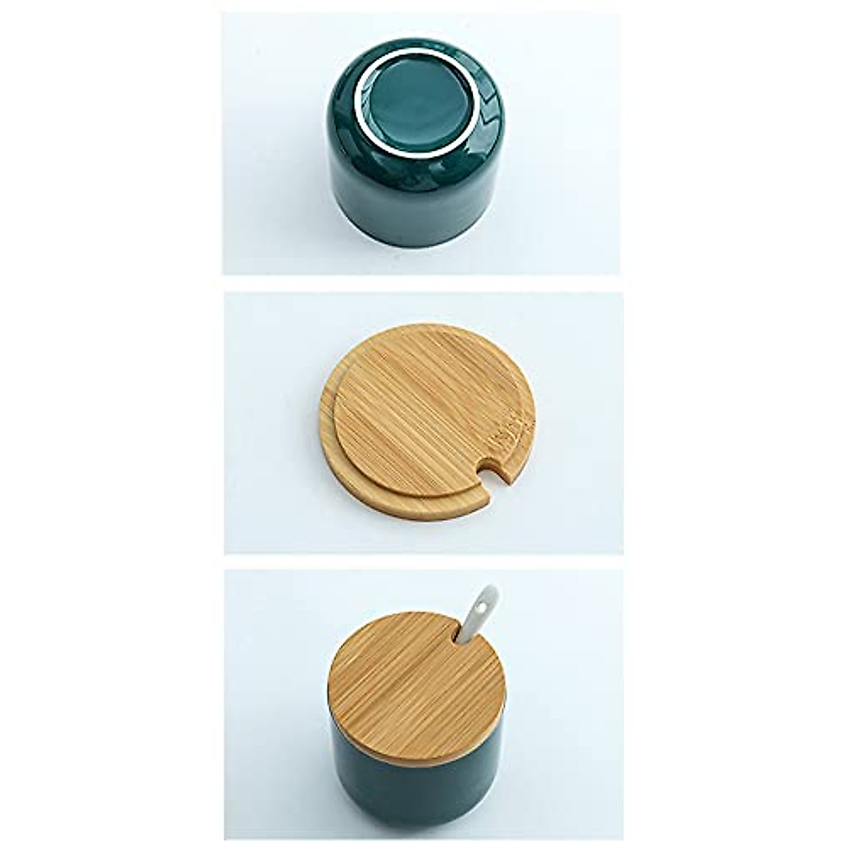 RockTrend Simple Pure Color Ceramic Spice Jar Seasoning Box Condiment Pot Sugar Bowl with Bamboo Lid and Spoon