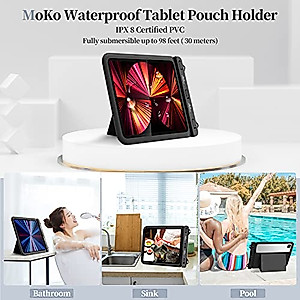 MoKo Waterproof Tablet Case Compatible with Fire HD 10, iPad 10th, iPad Pro 11 2022, iPad Air 5/4/3/2, iPad 10.2/9, Galaxy Tab S6/S7, Tab A 10.1, Stand Holder Dry Bag for Bathroom Kitchen Stand Pouch